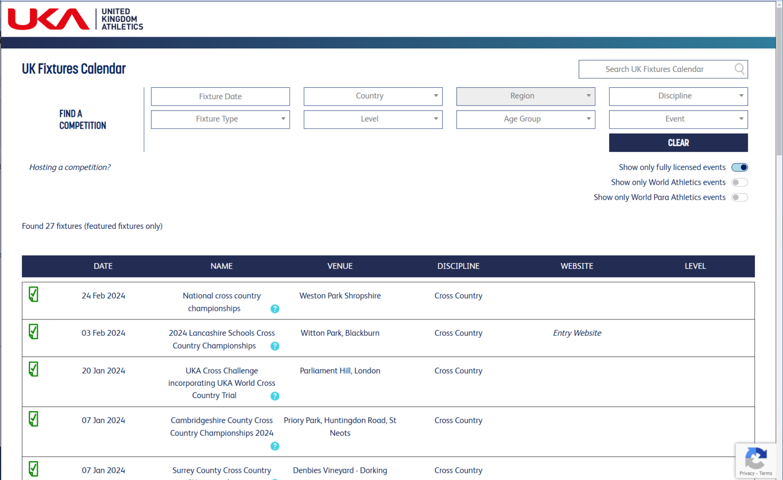 UK Fixtures Calendar | British Athletics
